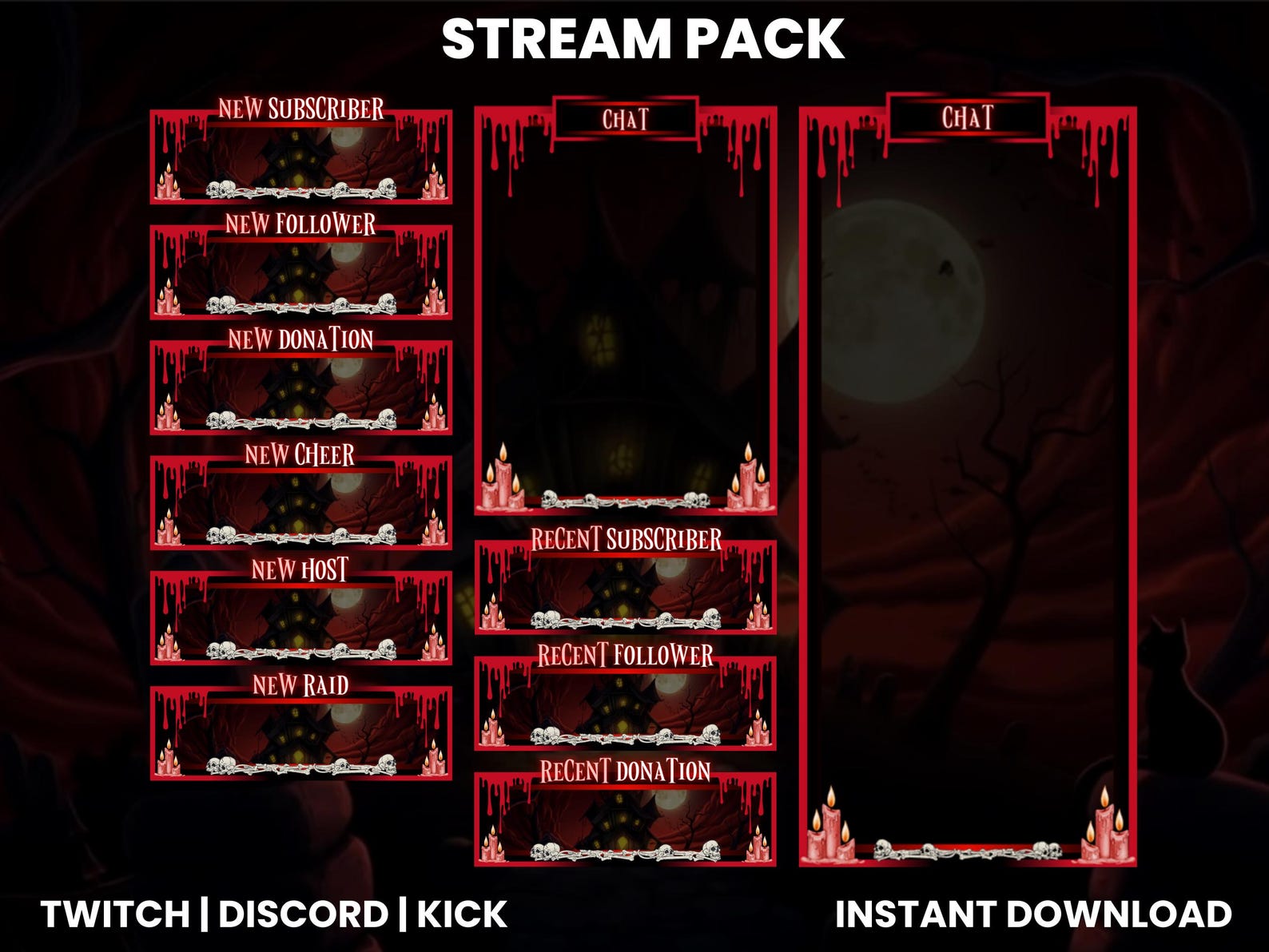 Red Haunted Halloween Twitch Overlay Pack | Spooky Stream Graphics for ...