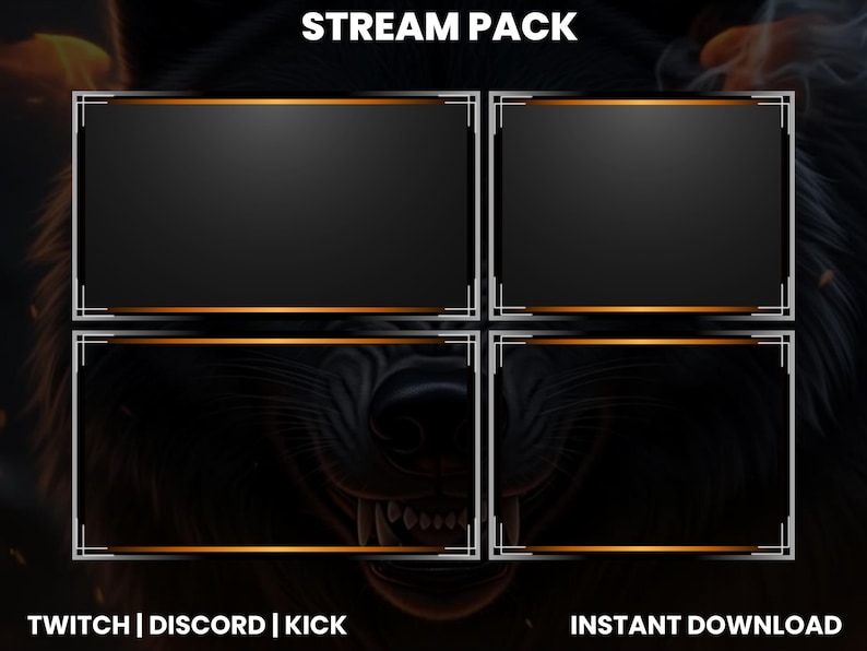 Dark Wolf Stream Overlay Pack for Twitch Kick OBS Streamlabs | Animated ...