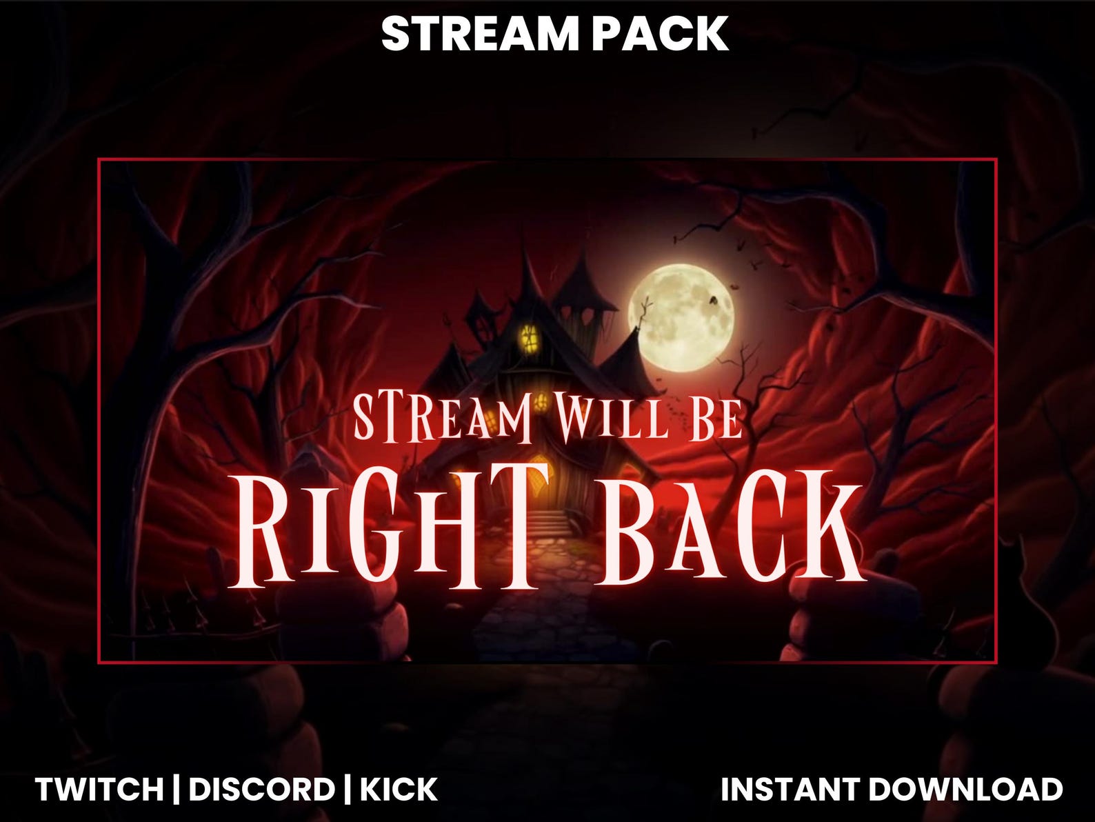 Red Haunted Halloween Twitch Overlay Pack | Spooky Stream Graphics for ...