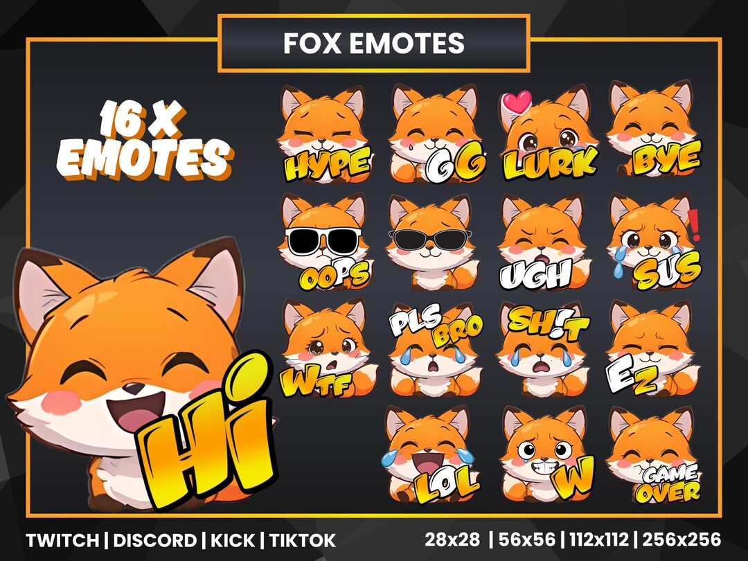 Adorable Fox Emotes Pack for Twitch, Kick & Discord | 16x Kawaii Stream ...