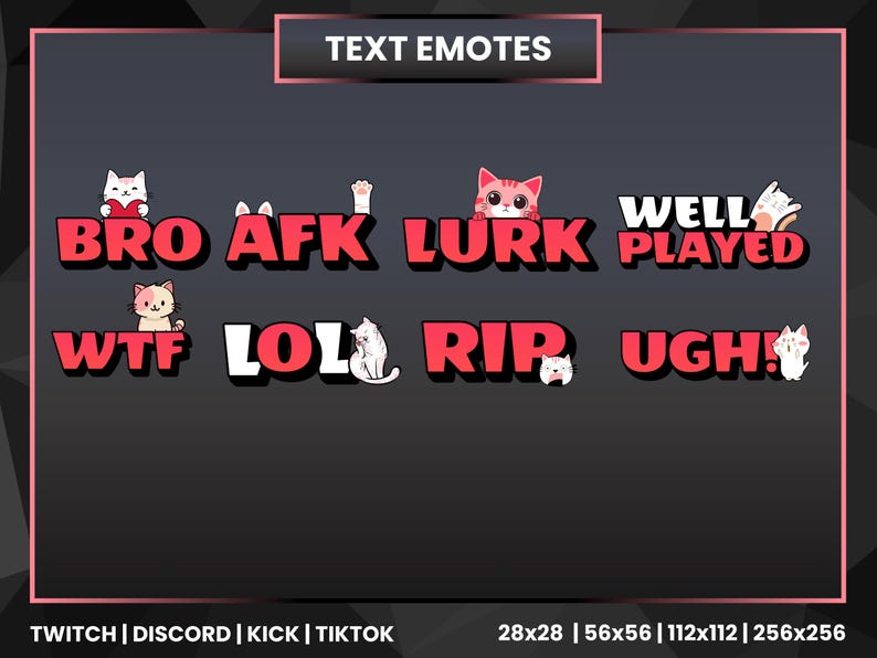 Cute Kitten Text Emotes | Twitch Emotes | Cat Emotes | Pink and White ...