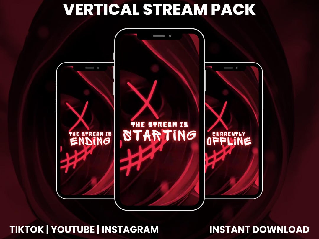 Edgy Vertical Stream Overlay Pack | Red Grunge OBS Stream Graphics ...