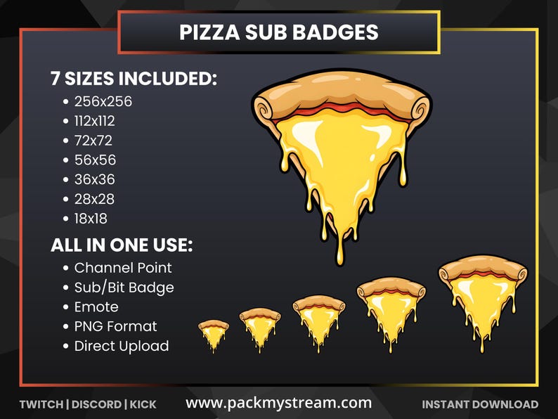Pizza Sub Badges for Twitch Kick Discord | 10 Tier Subscriber Badge Set ...