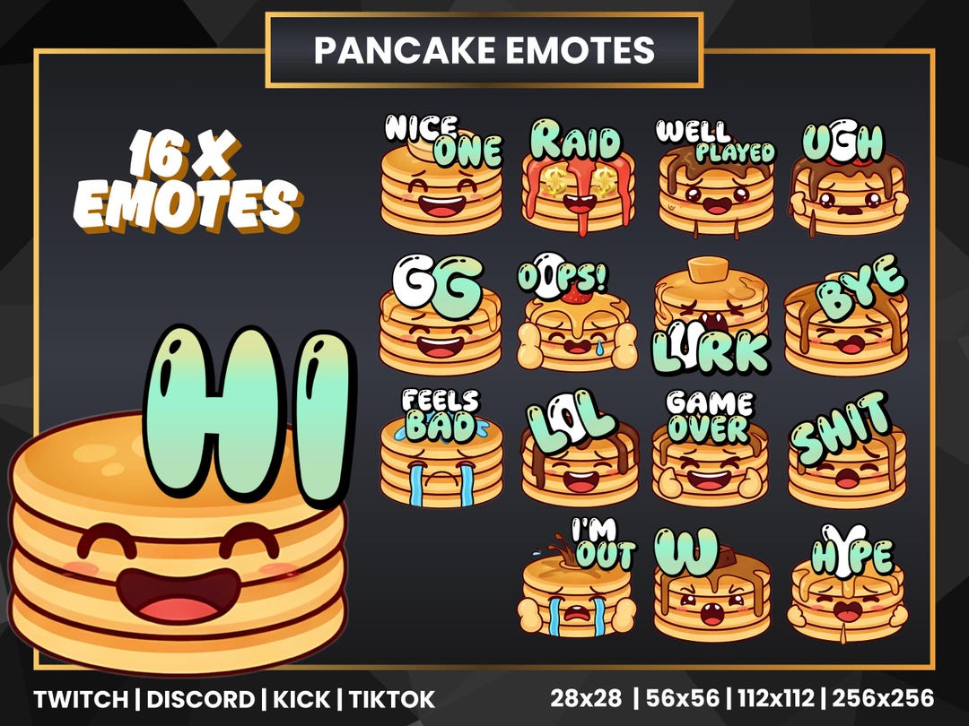 Cute Pancake Twitch Emotes Pack | 16x Kawaii Breakfast Emotes for ...