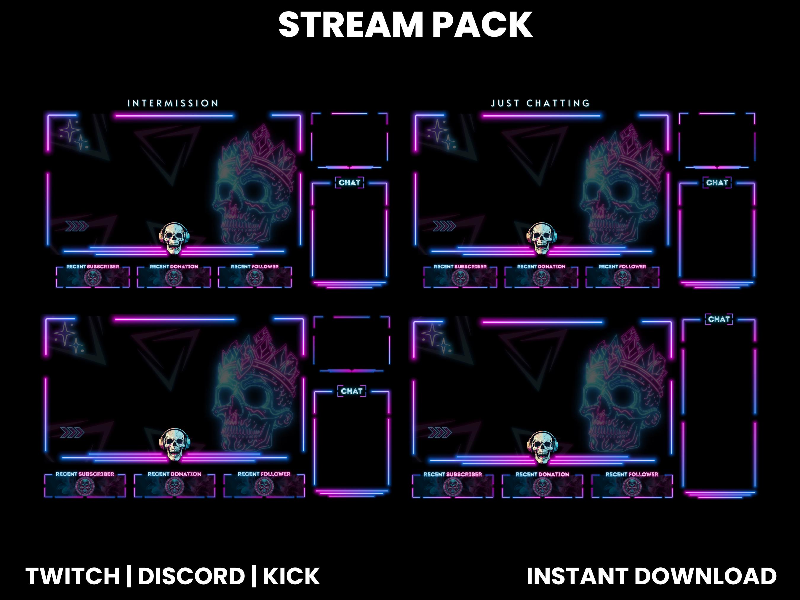 Neon Skull Twitch Stream Pack | Twitch Screen Overlays | Webcam Overlay ...