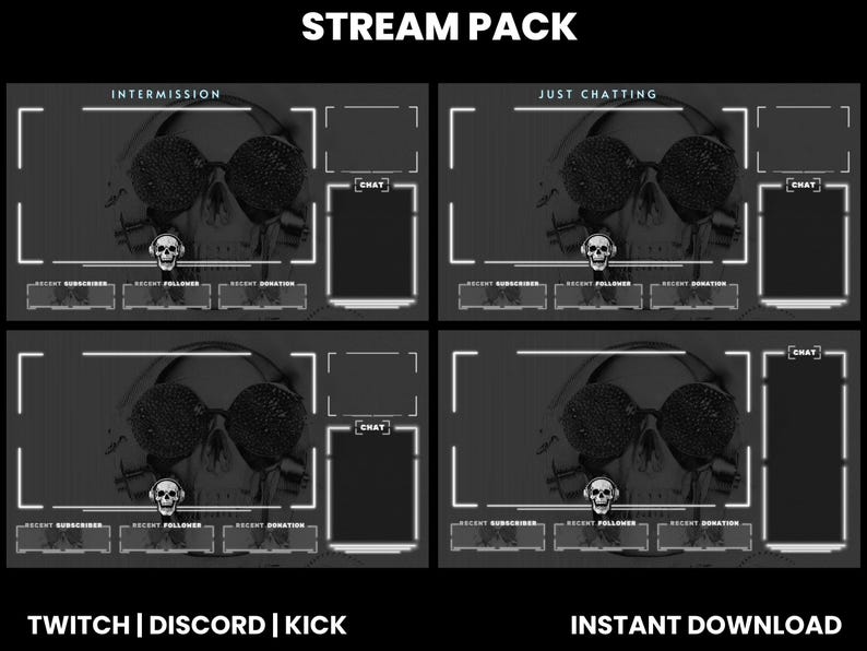 Glitching Skull Animated Twitch Stream Pack | Twitch Screen Overlay ...