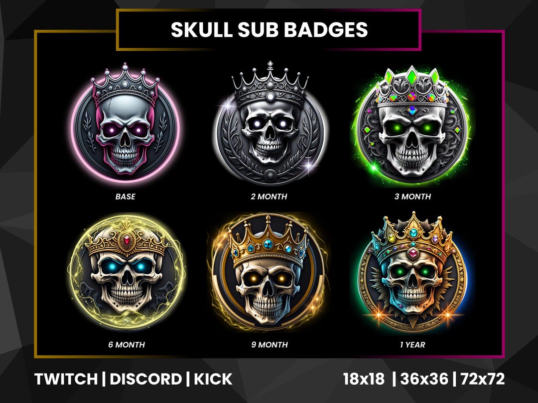 Skull Sub Badges | Twitch Sub Badges | Bit Badges Twitch | Twitch ...