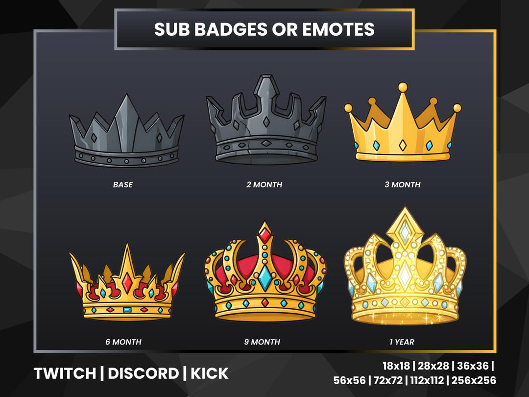 Crown Sub Badges for Twitch Streamers | Royal Sub Badges Pack | Discord ...