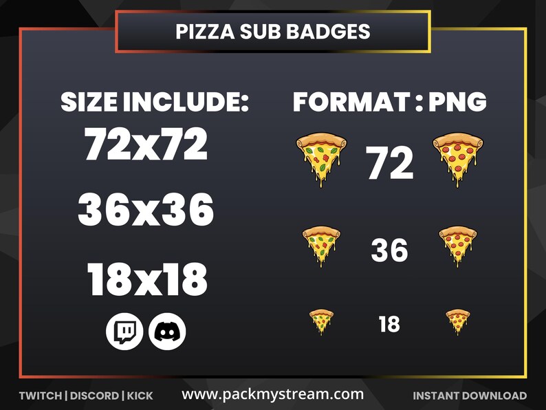 Pizza Sub Badges for Twitch Kick Discord | 10 Tier Subscriber Badge Set ...
