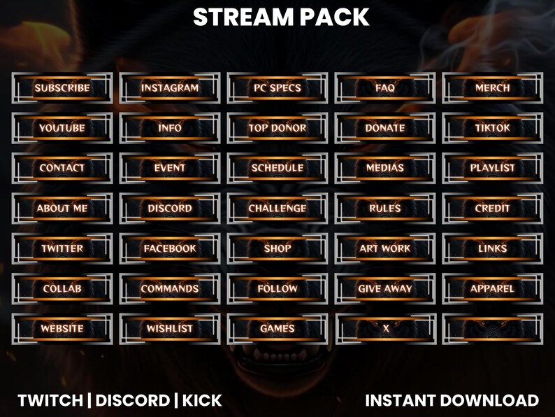 Dark Wolf Stream Overlay Pack for Twitch Kick OBS Streamlabs | Animated ...