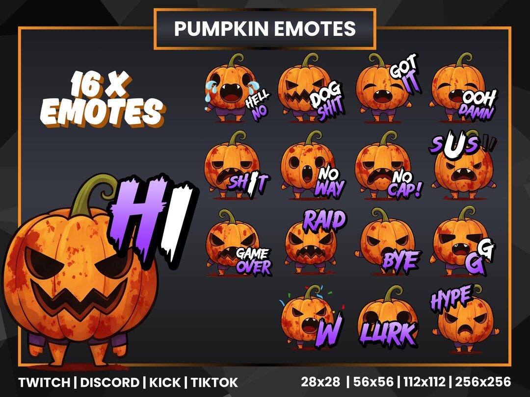 Pumpkin Emotes 16x for Twitch Discord Kick Tiktok | Funny Halloween ...