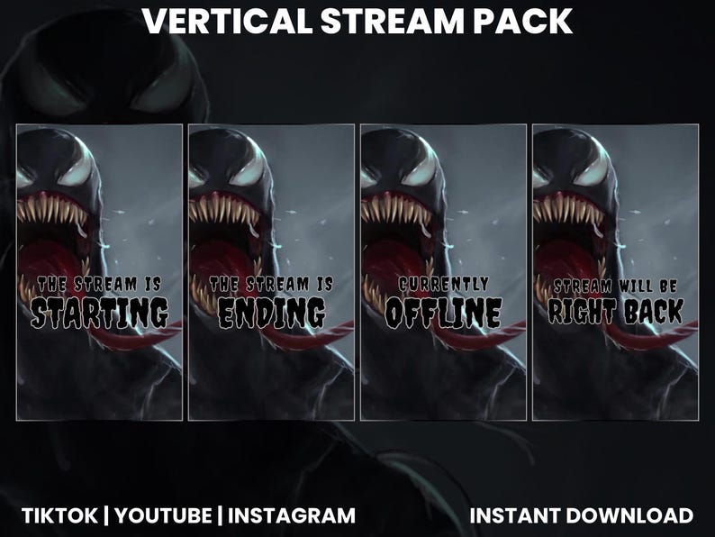 Horror Vertical Stream Overlay Pack | Monster Venom OBS Stream Graphics ...