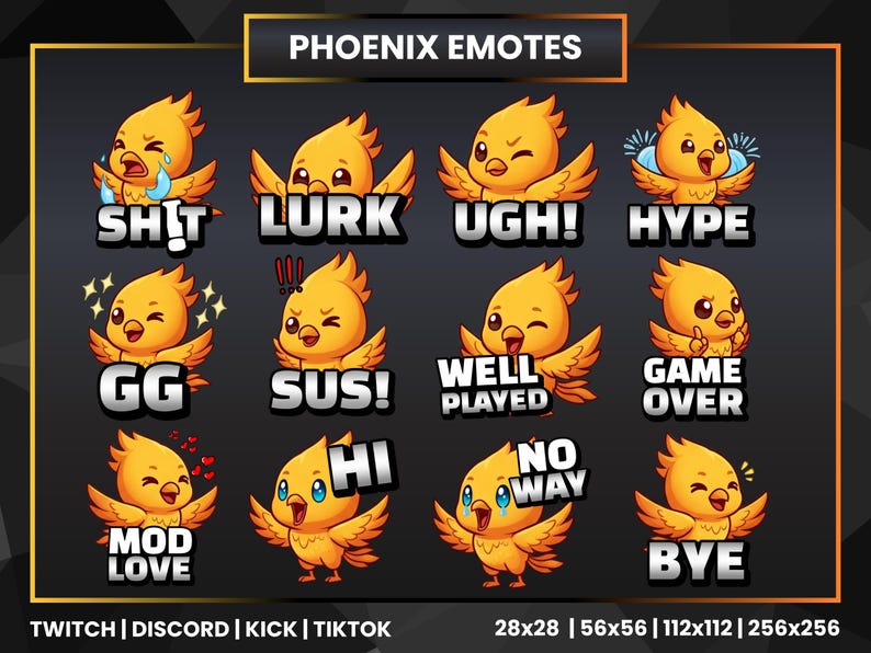 24 Cute Phoenix Bird Emotes for Twitch Discord Kick Youtube | Fire Bird ...