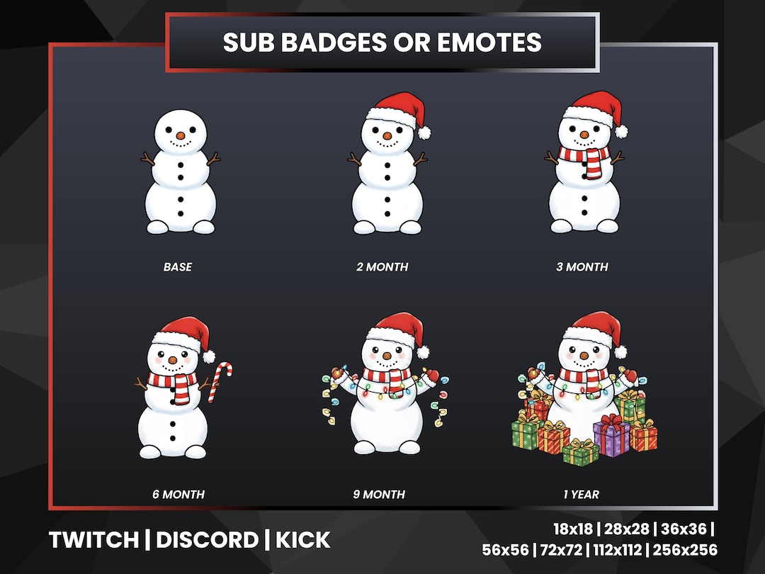 Snowman Christmas Sub Badges for Twitch, Kick & Discord | Cute Holiday ...