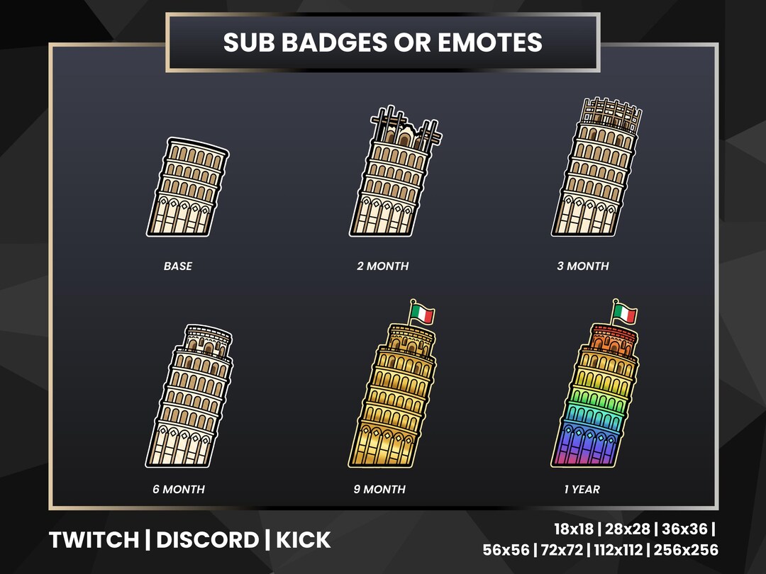 Leaning Tower of Pisa Sub Badges | Twitch Kick Discord Badge Set ...