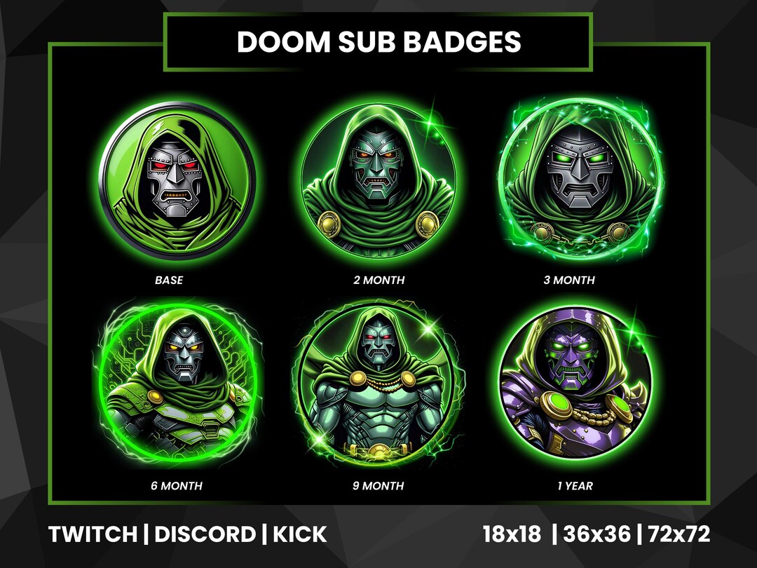 Dr Doom Twitch Sub Badges | Twitch Bit Badges | Neon Green Grey Badges ...