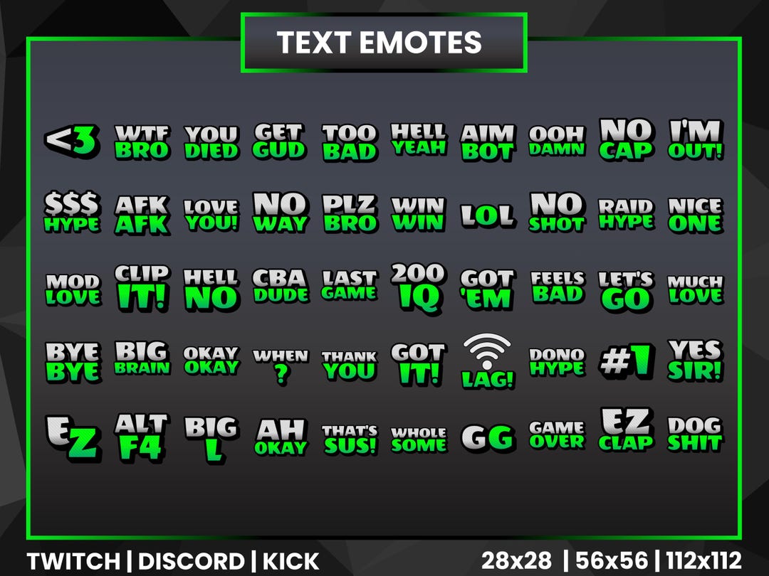 50 Text Emotes Twitch Emotes Grey Green Emotes Discord Emote Kick ...