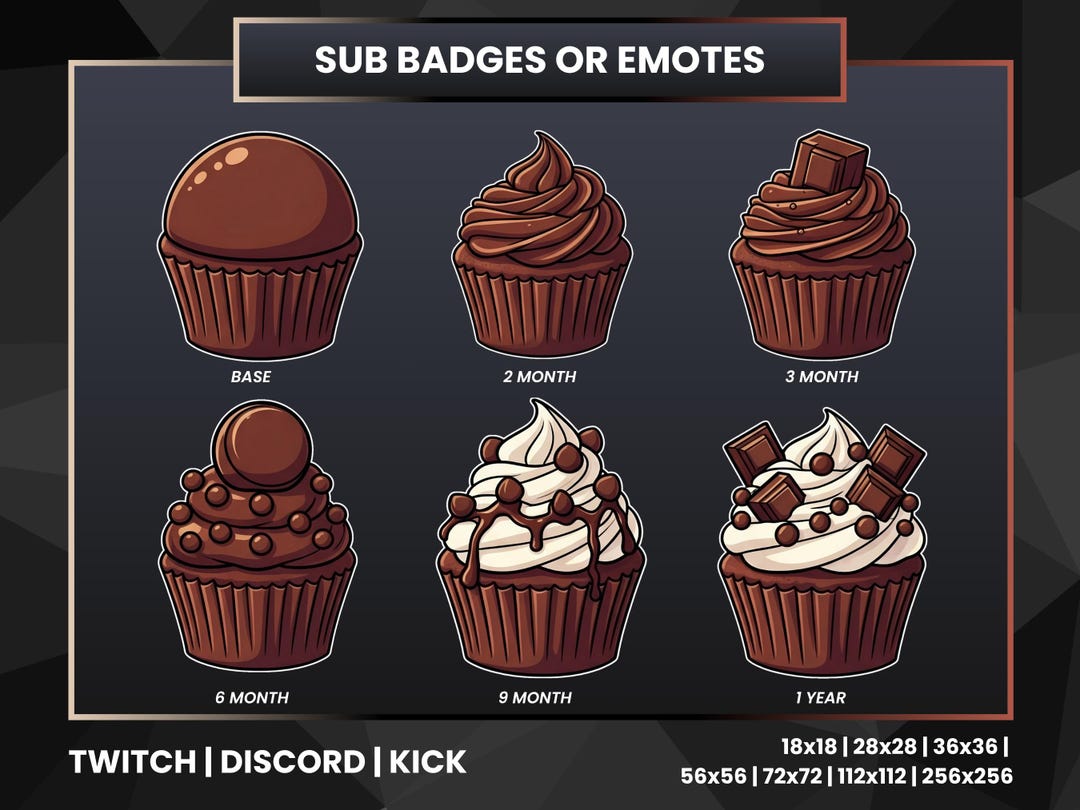 Cupcake Sub Badges: Chocolate Dessert Emotes for Twitch, Youtube ...