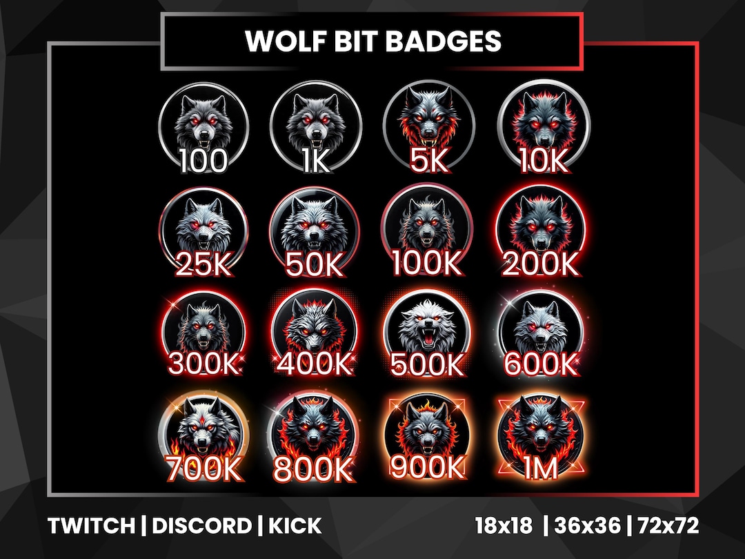 Dark Werewolf Bit Badges for Twitch Discord Kick | 100 to 1M Bit Badge ...