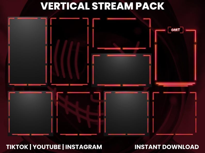 Edgy Vertical Stream Overlay Pack | Red Grunge OBS Stream Graphics ...