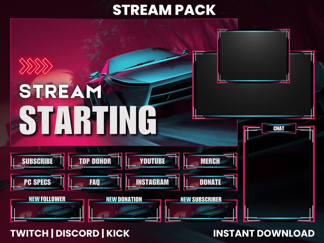 Animated Twitch Stream Pack | Electric Car Stream Pack | Red and Blue ...