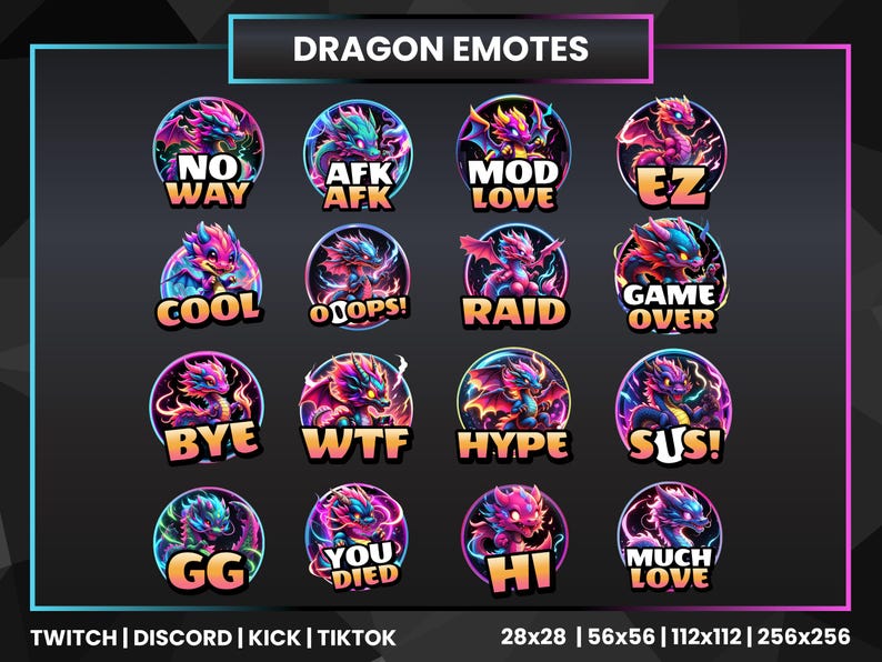 Dragon Twitch Emotes: Gamer Streamer Overlay PNG Pack (digital Download ...
