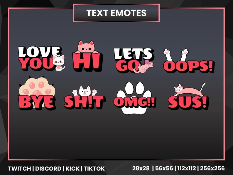 Cute Kitten Text Emotes | Twitch Emotes | Cat Emotes | Pink and White ...