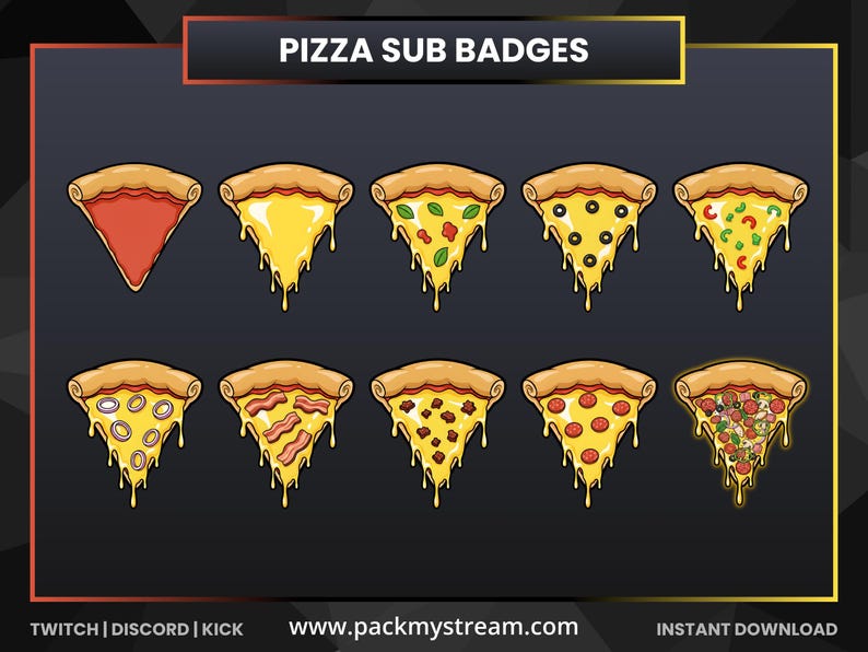 Pizza Sub Badges for Twitch Kick Discord | 10 Tier Subscriber Badge Set ...
