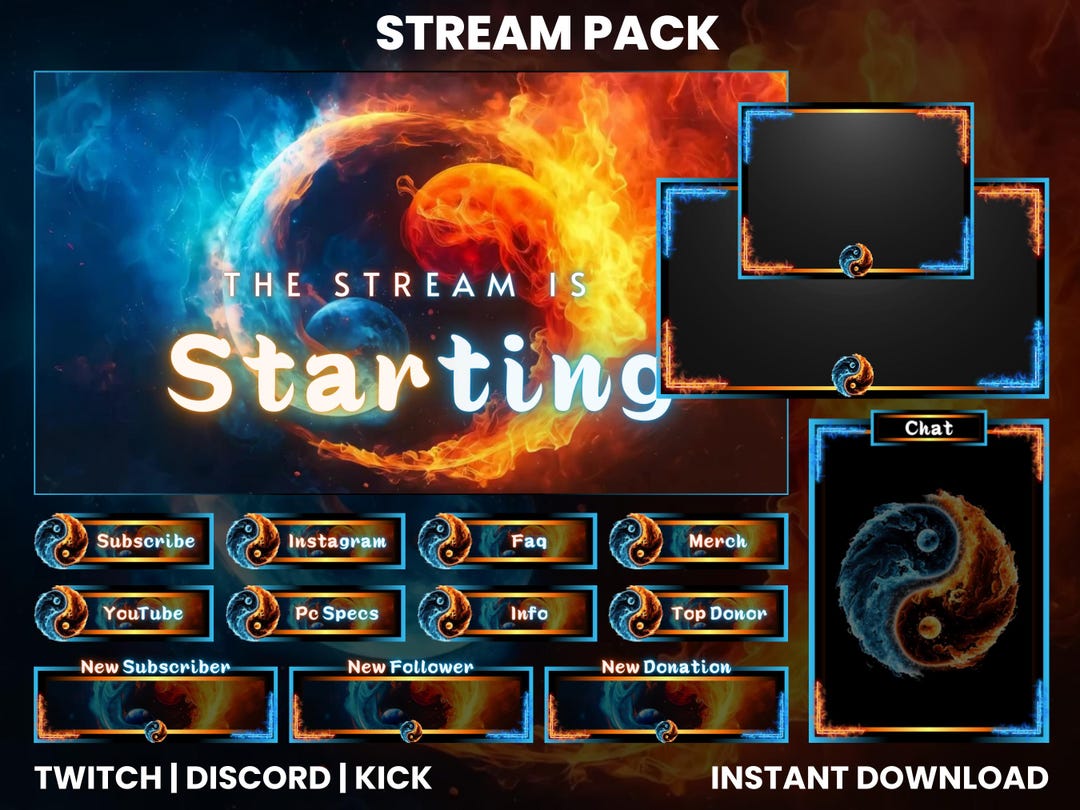 Ice and Fire Stream Pack | Twitch Screen Overlay | Animated Screens ...