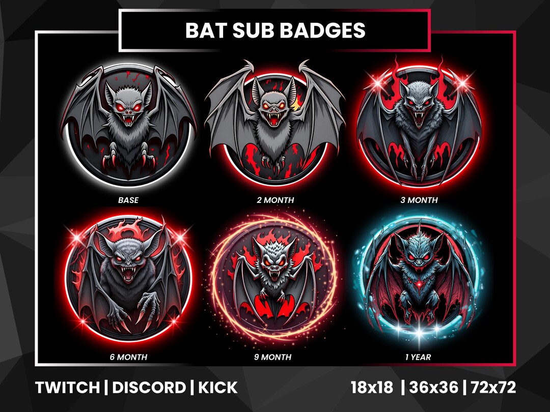 Bat Sub Badges | Twitch Bit Badges | Bit Badges Twitch | Neon Bat Sub ...