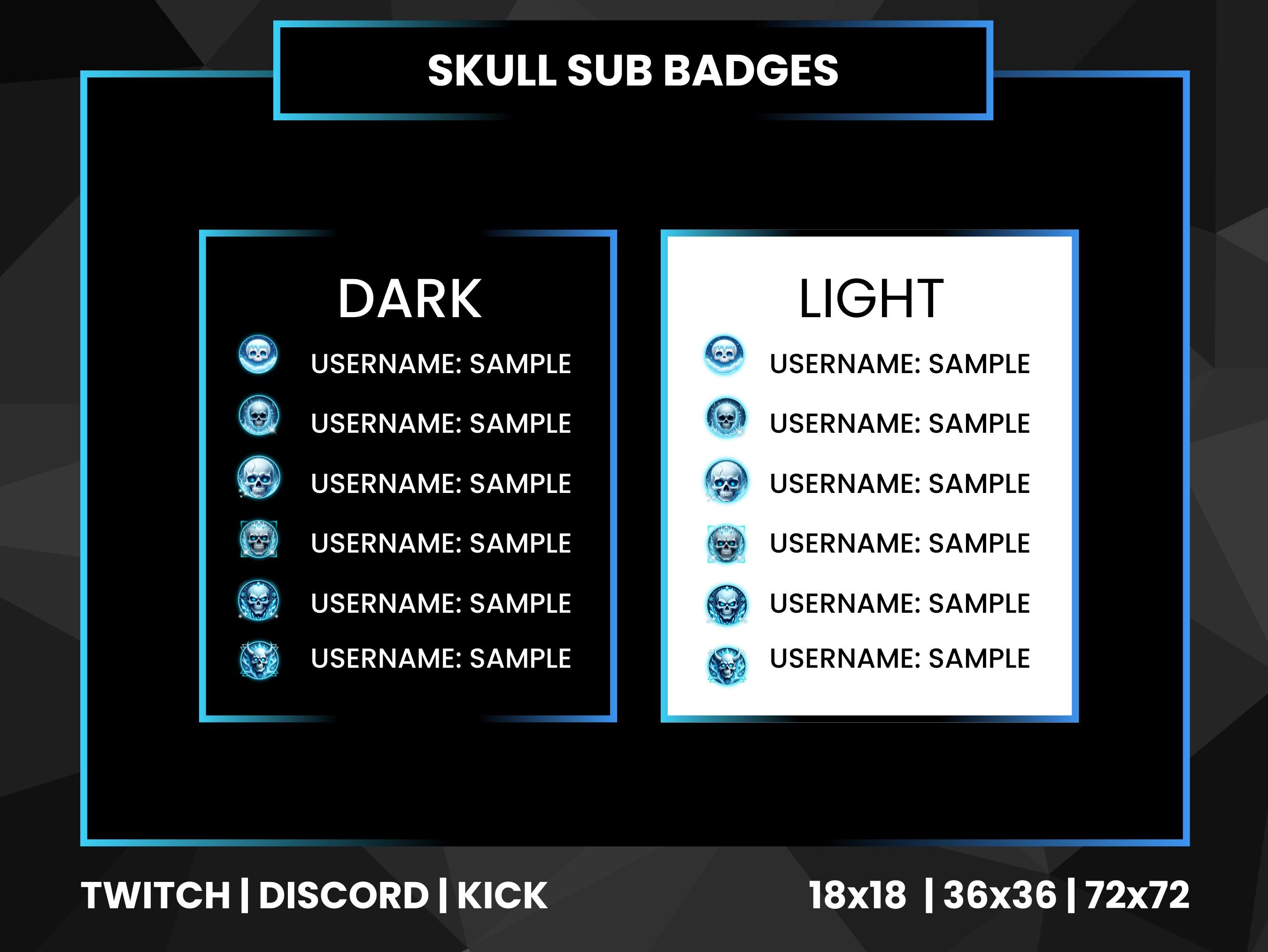 Icy Blue Skull Sub Badges: Twitch, Discord, Kick Streamer Icons - Etsy