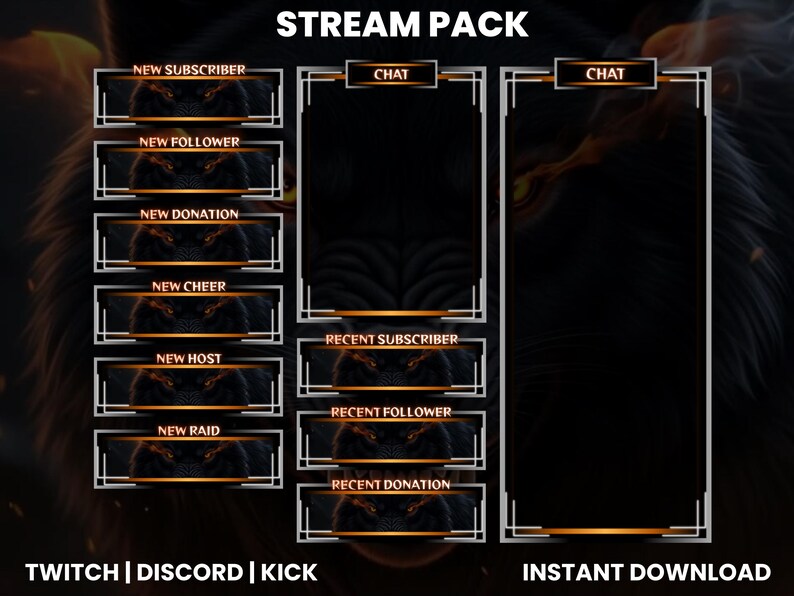 Dark Wolf Stream Overlay Pack for Twitch Kick OBS Streamlabs | Animated ...