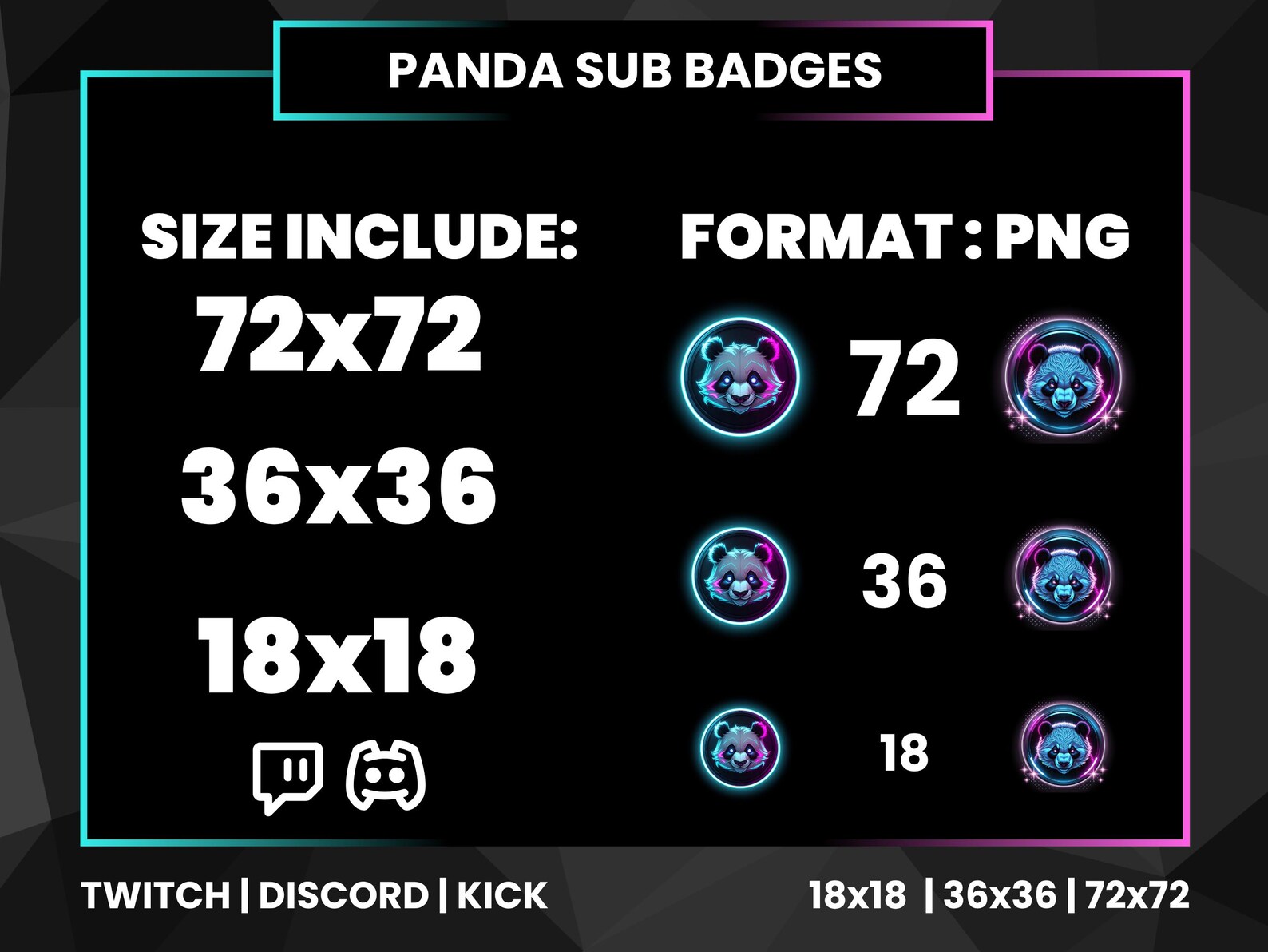 Neon Panda Twitch Sub Badges | 6 Tier Bit Badges for Stream | Glow ...