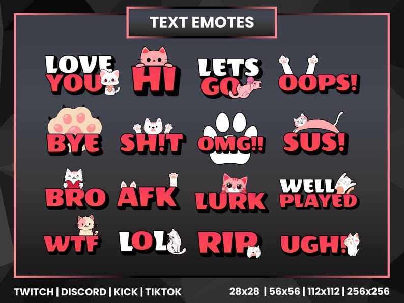 Cute Kitten Text Emotes | Twitch Emotes | Cat Emotes | Pink and White ...