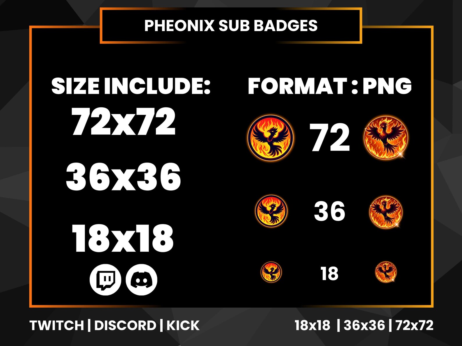 Phoenix Sub Badges for Twitch, Discord & Kick | 6 Tier Fire Bird Bit ...