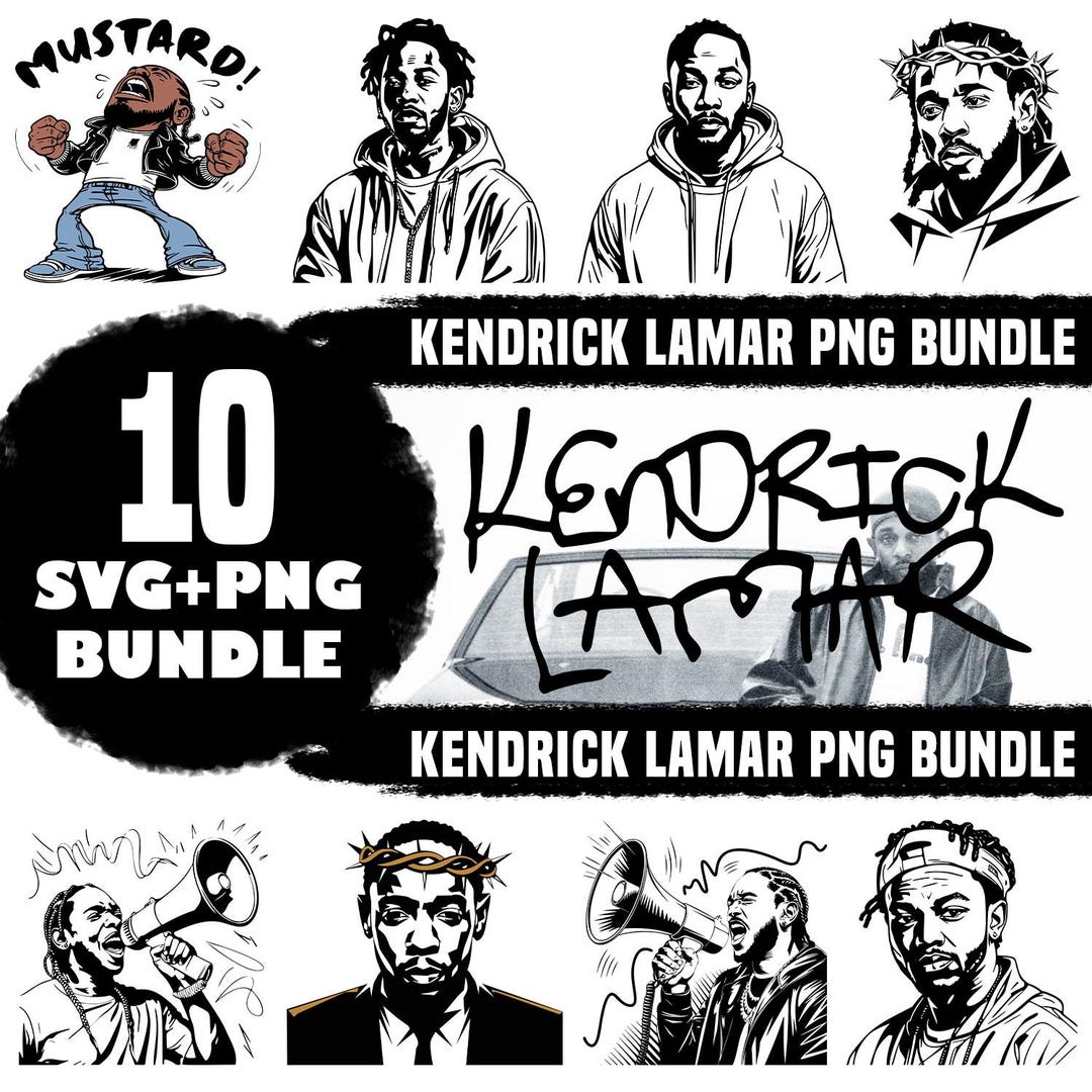 Kendrick Lamar Digital Art Bundle, 10 SVG & PNG Files, High-res Rapper ...