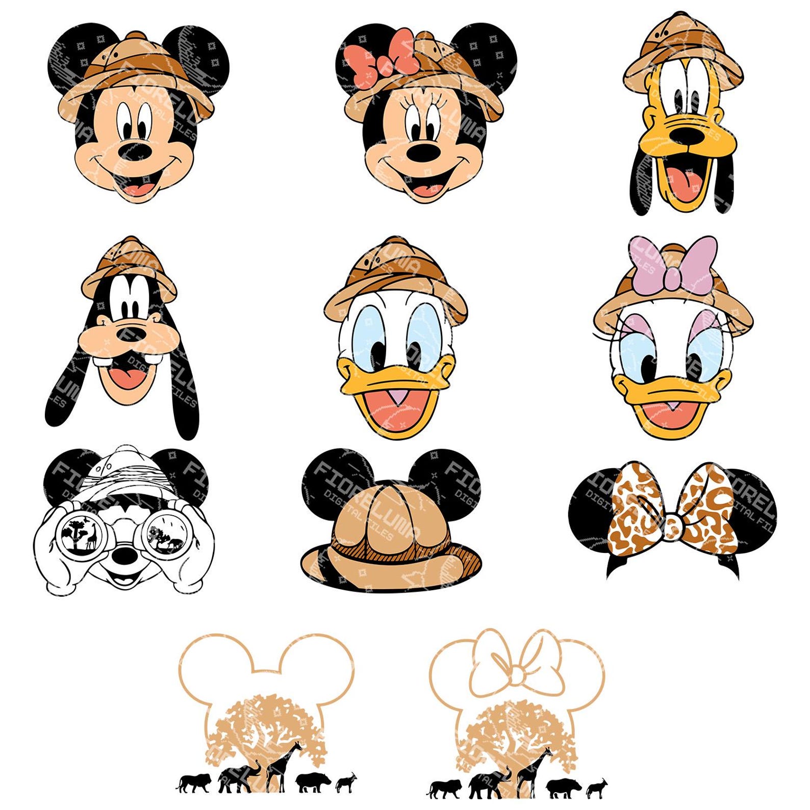 Mickey Wildlife Safari SVG PNG | Jungle Animal Mickey Minnie Clipart ...