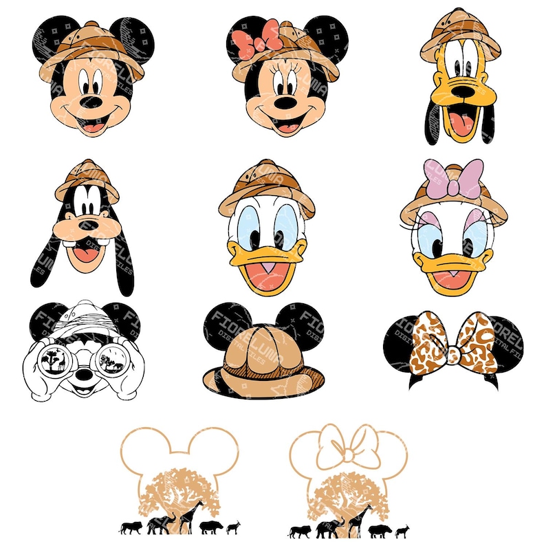 Mickey Wildlife Safari SVG PNG | Jungle Animal Mickey Minnie Clipart ...