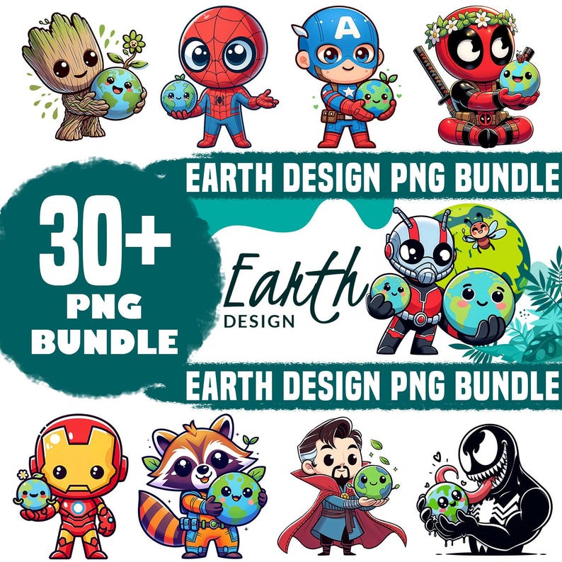 30+earth Superhero PNG Bundle | Cute Chibi Hero Clipart | Kawaii Marvel ...