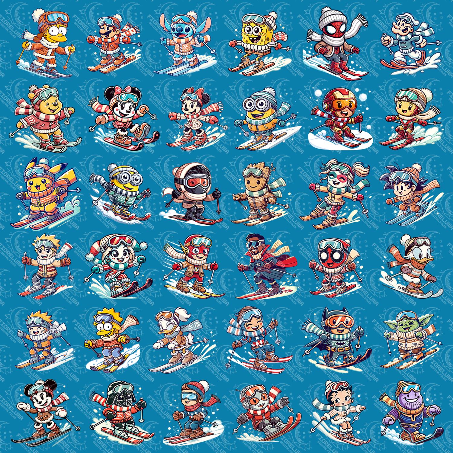 50 Movies & Cartoon Characters Ski Day PNG Bundle, Ski Day Png Mega ...