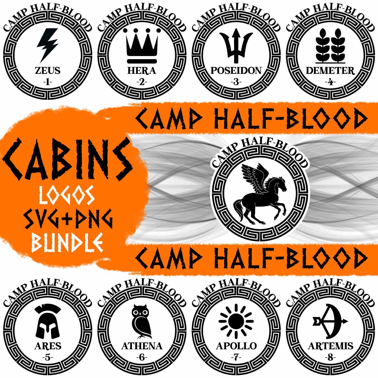 Camp Half-blood SVG & PNG Bundle | 13 Olympian Cabin Logos | Percy ...