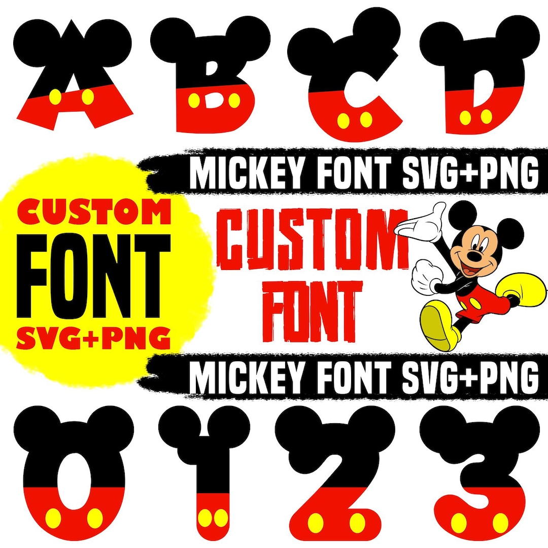 Mickey Mouse Font SVG PNG | Mickey Alphabet & Numbers Clipart | Cute ...