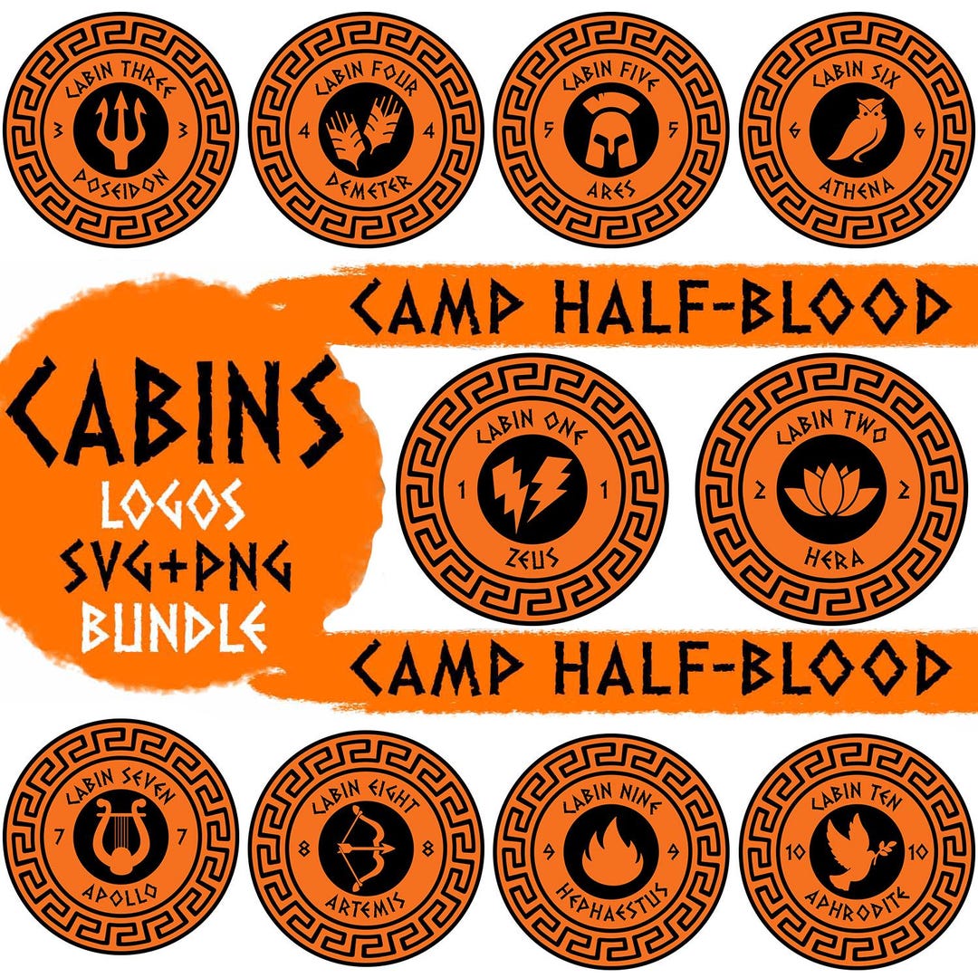 Camp Half-blood Cabin Logos PNG SVG Bundle | Greek Mythology Cabin ...