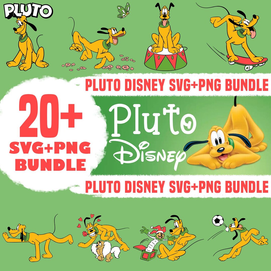 Pluto SVG PNG Bundle, 20+ Disney Dog Clipart Files, Cute Pluto Cartoon ...