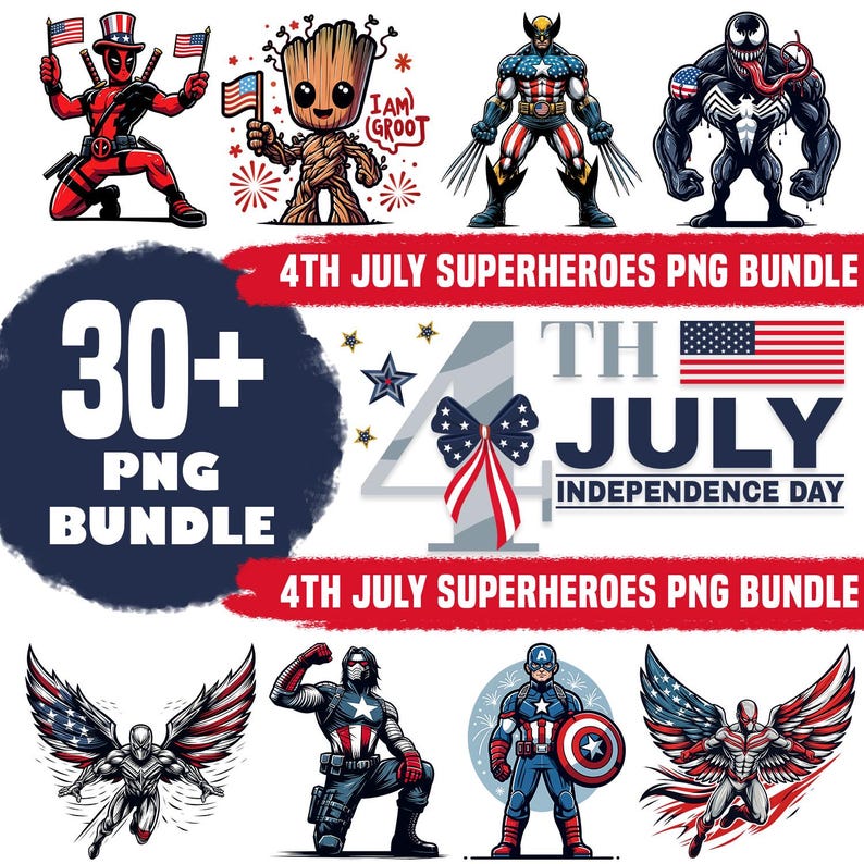 4th of July Superhero PNG Bundle | 30+ Patriotic Independence Day ...