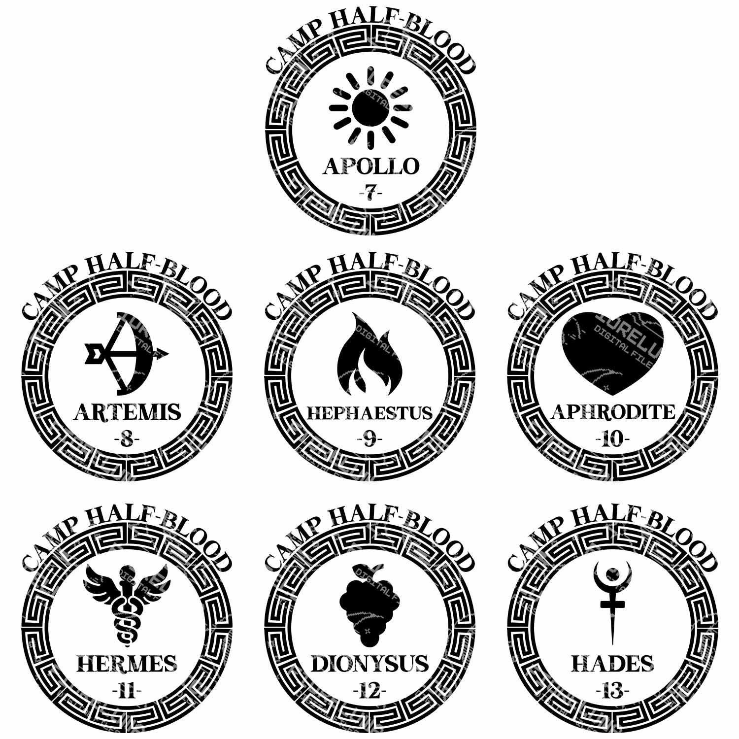 Camp Half-blood SVG & PNG Bundle | 13 Olympian Cabin Logos | Percy ...