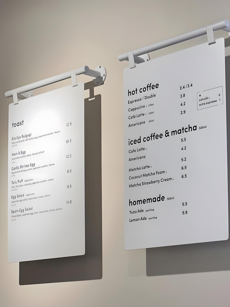 Hanging Menu Sign, Wall Mounted Cafe Menu Display, Double Sided Blade ...