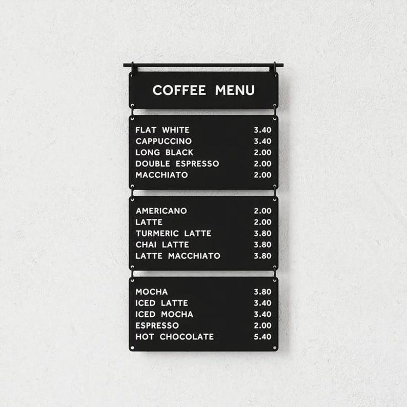 Cafe Menu Board Sign, Hanging Price List, Wall Mounted Restaurant Menu ...