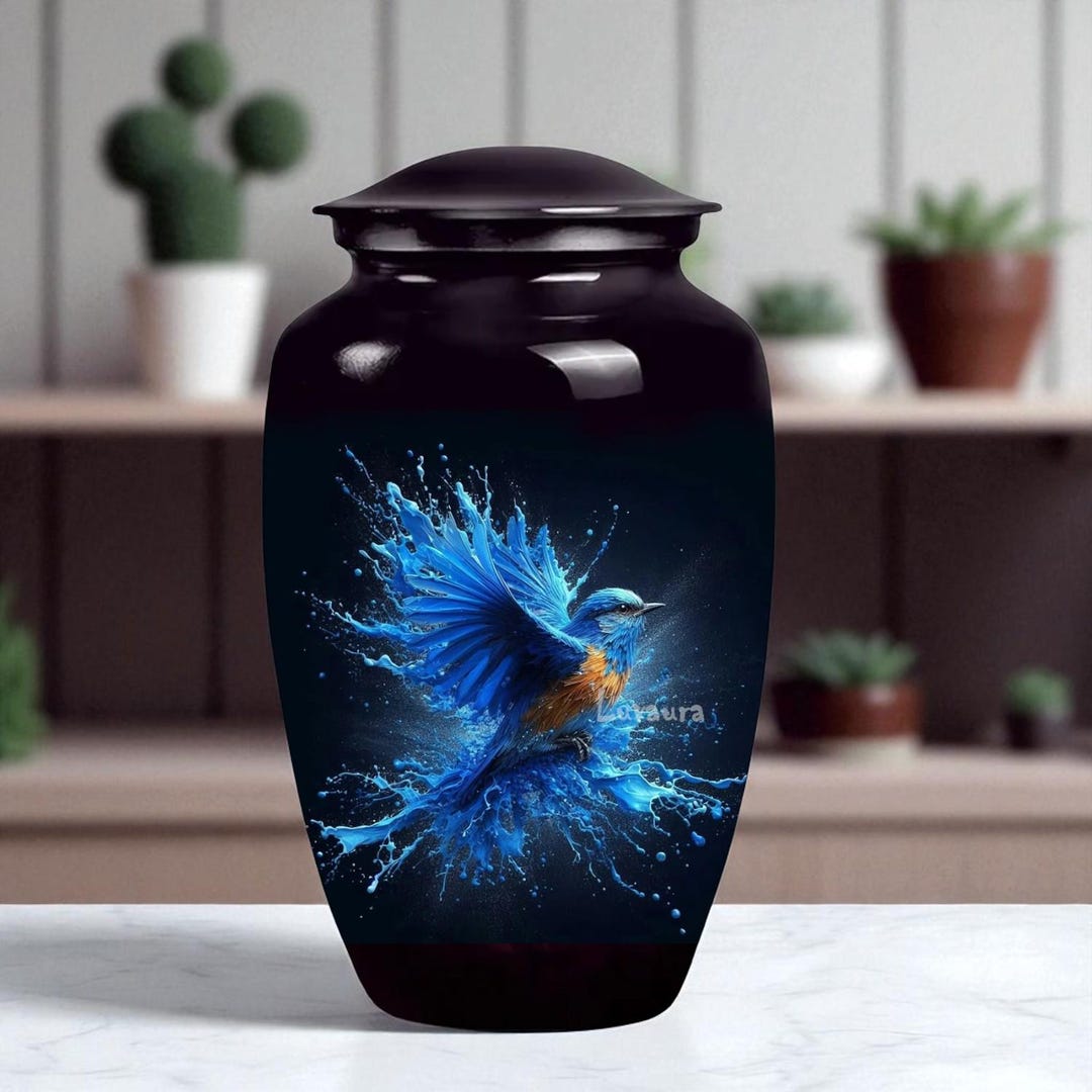 Blue Bird Cremation Urn – Splash Art Memorial Urn for Ashes Freedom ...