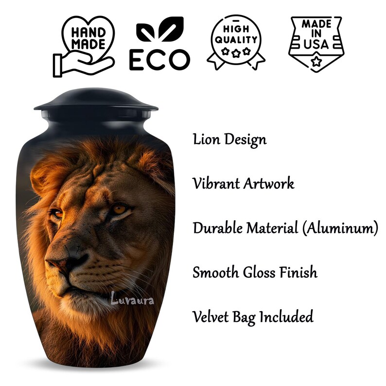 Majestic Lion Urn – Regal Aluminum Cremation Urn Strength & Courage ...